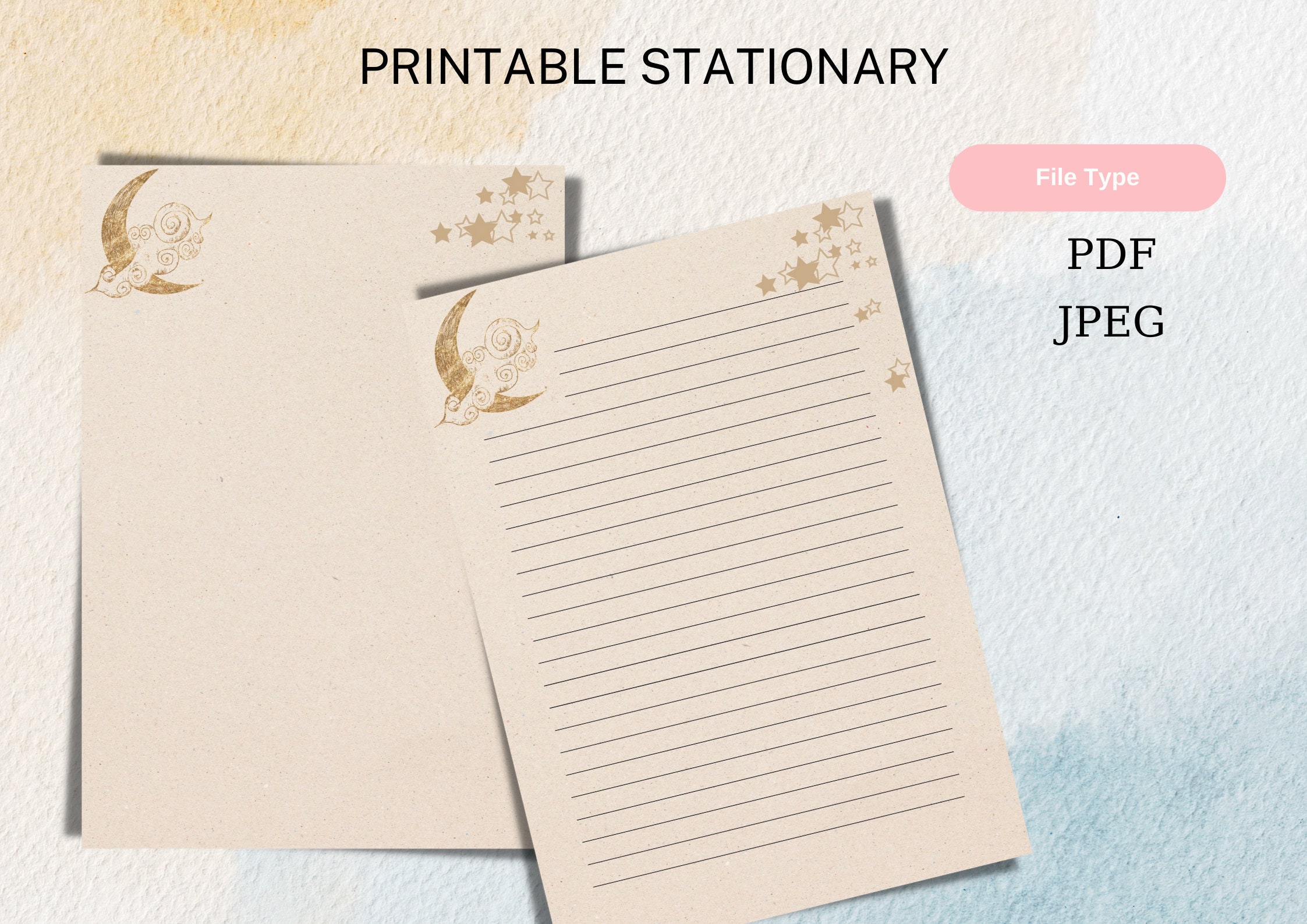 Moon and Stars Printable Stationery | Celestial Theme | Instant ...