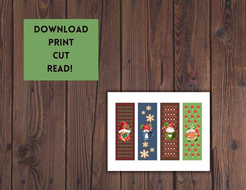 Printable Christmas Bookmarks, Gifts for Book Lover, Gnome Bookmark ...