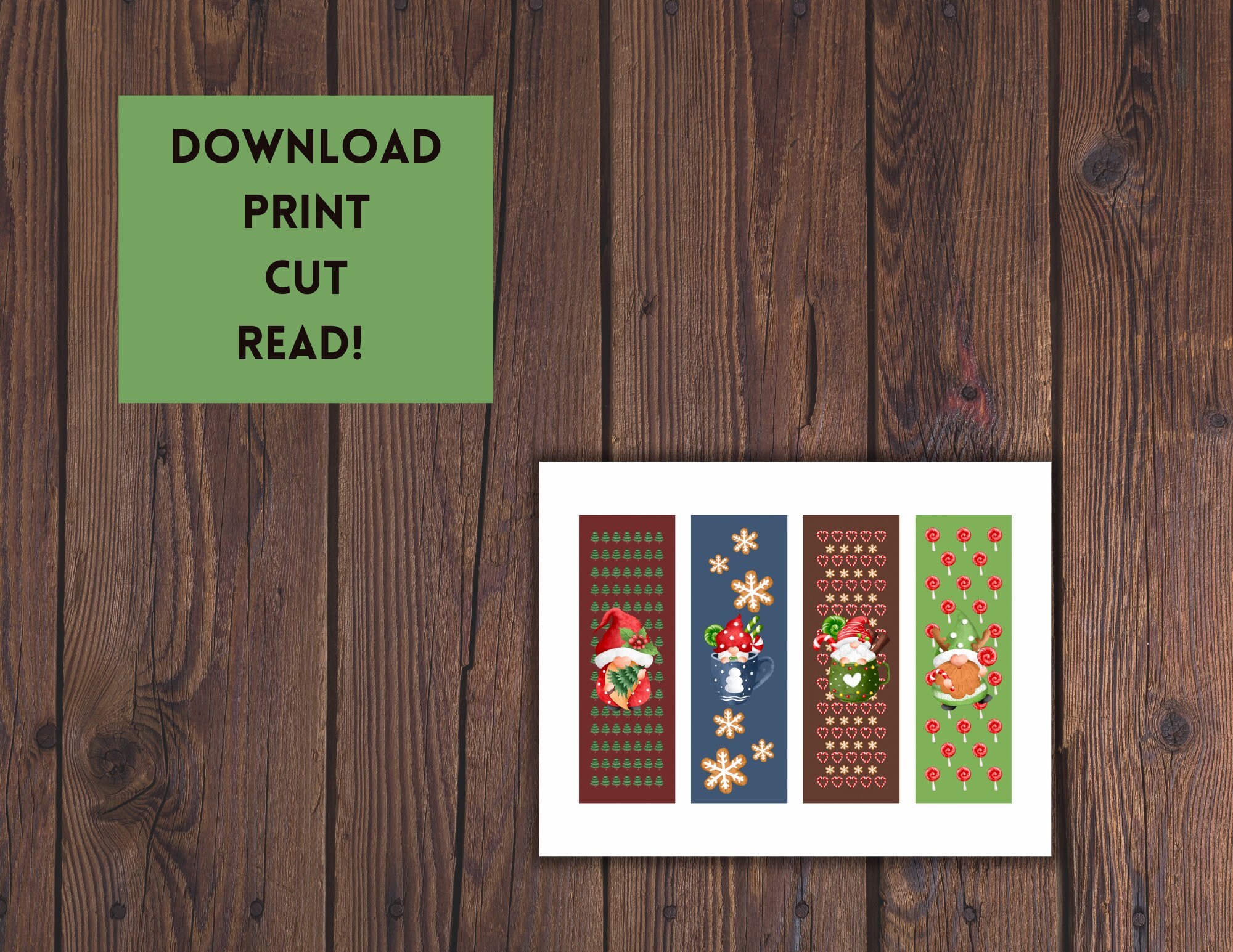 Printable Christmas Bookmarks, Gifts for Book Lover, Gnome Bookmark ...