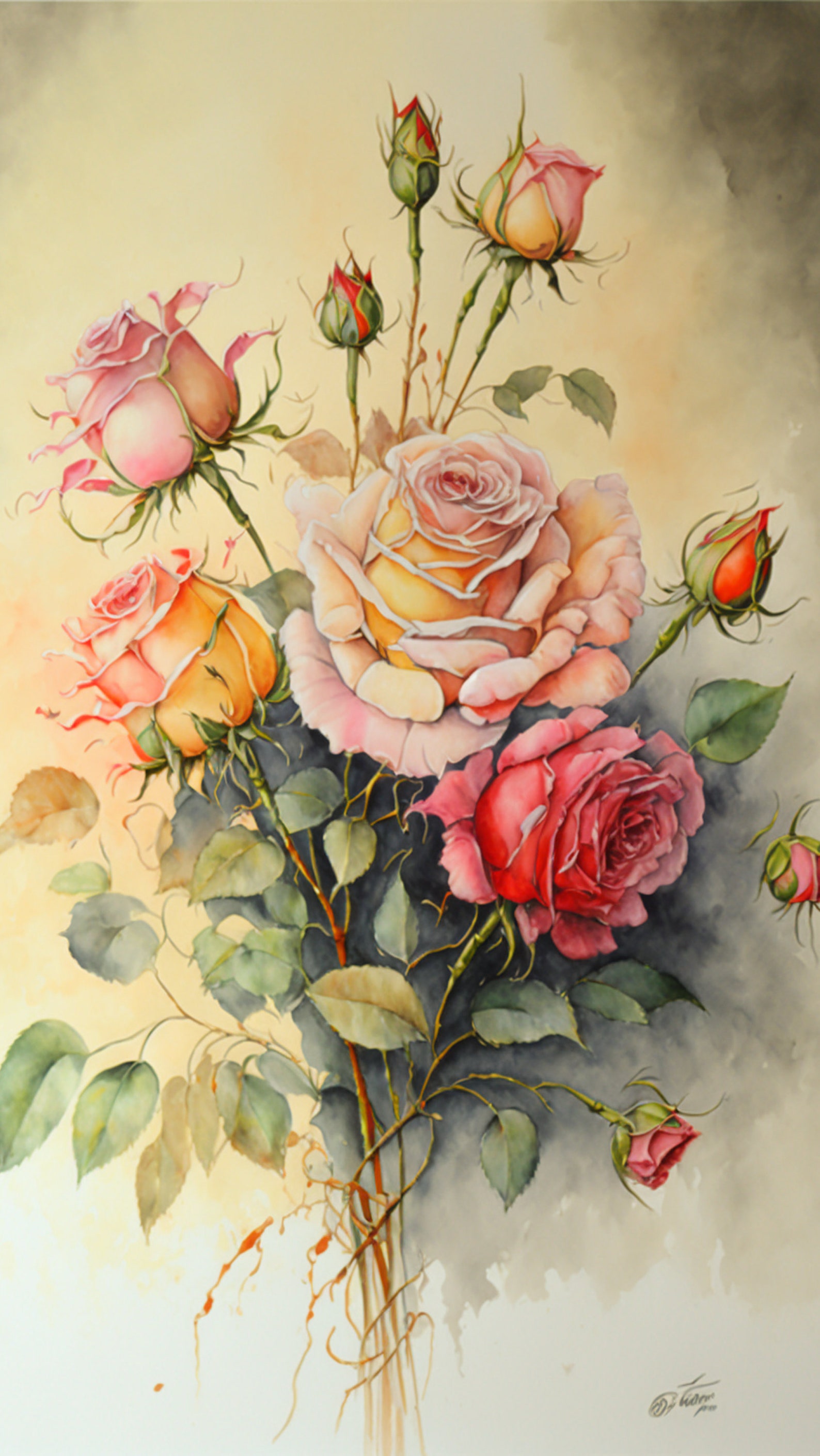 Watercolor Rose Art Print Digital Download Instant Wall Decor for Home ...