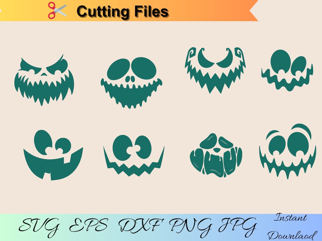 Spooky Halloween Faces Illustration Set Creepy Art for - Etsy