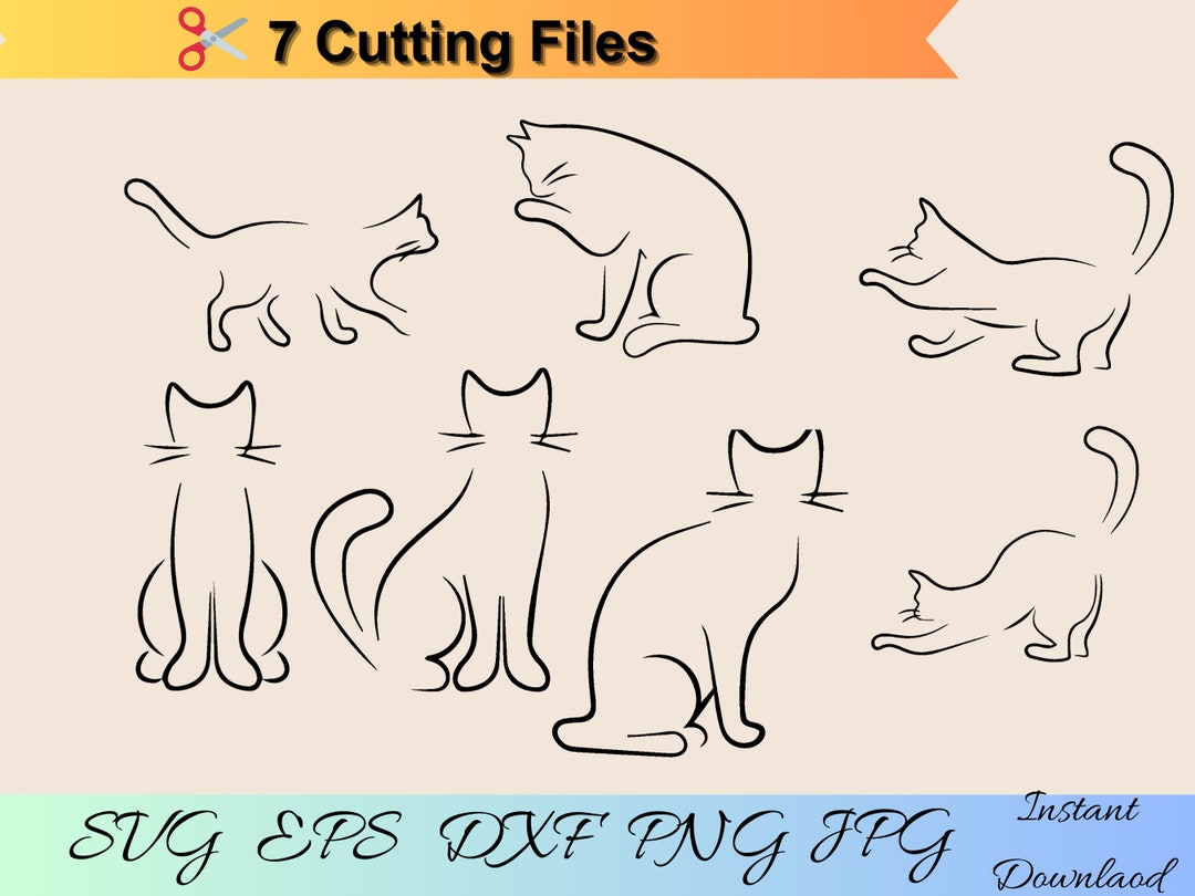 A Bundle of 7 Exquisite Cat Outline SVG Files for Crafts, DIY Projects ...