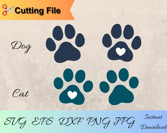 Paw Print SVG Cat Dog Paw Heart Cut File Cat Dog Paws Cute Pet Paw ...