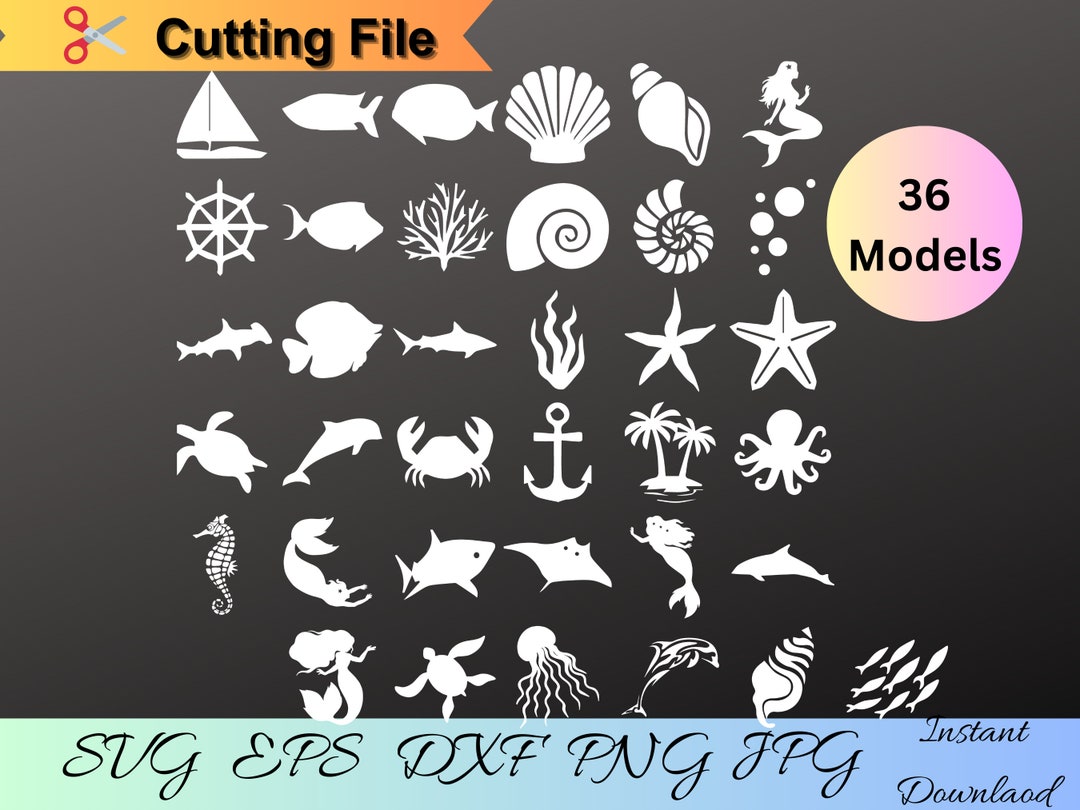 Ocean Creature Bundle SVG File for Crafts, Underwater Themes, Nautical ...
