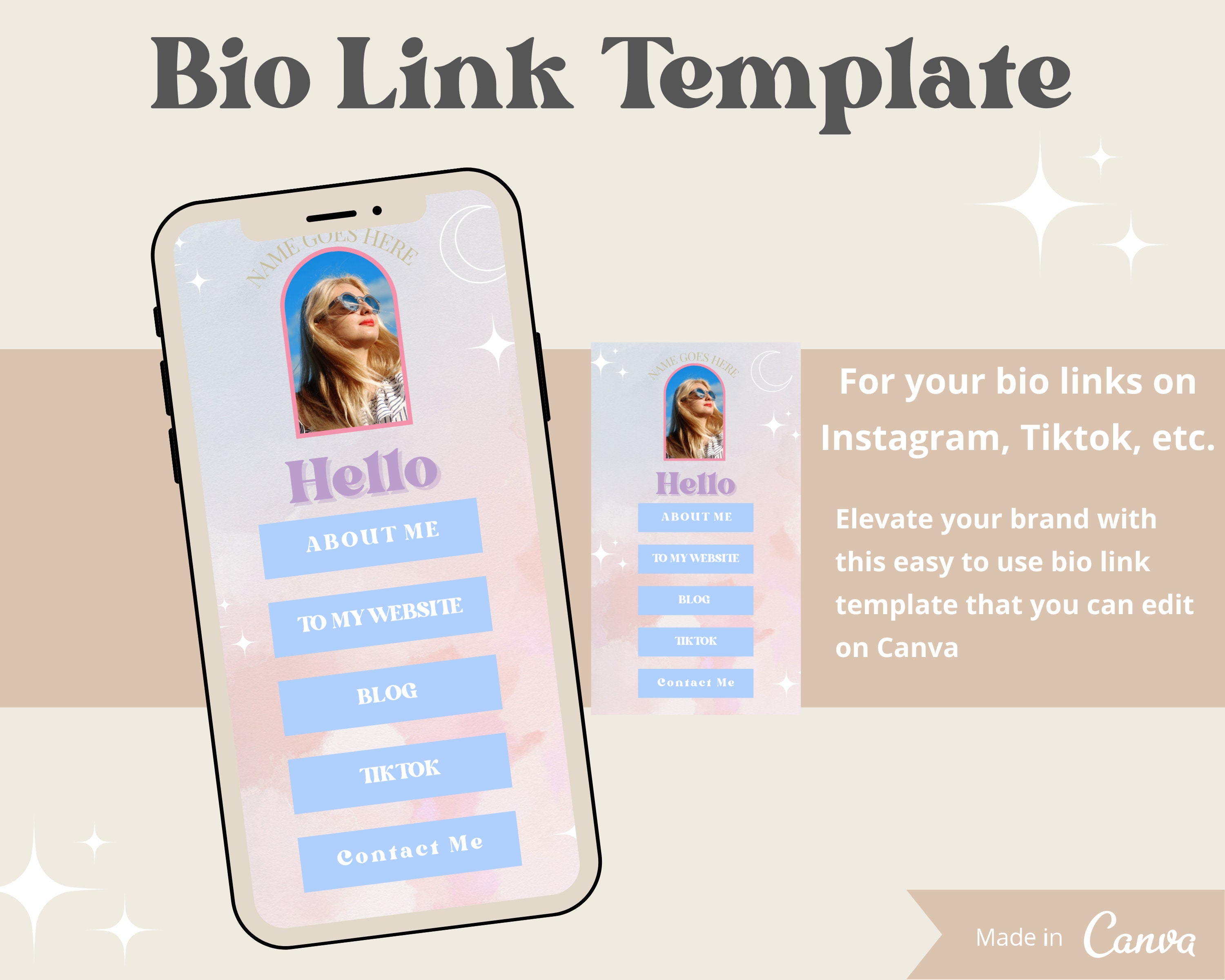 Instagram Link in Bio Template Canva, Instagram Landing Page, Canva Bio ...
