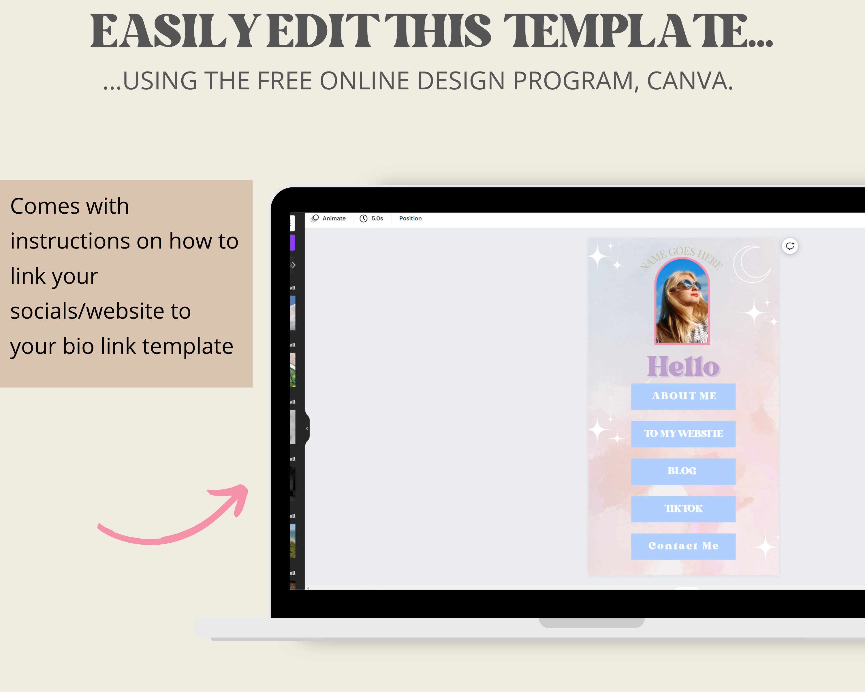 Instagram Link in Bio Template Canva, Instagram Landing Page, Canva Bio ...