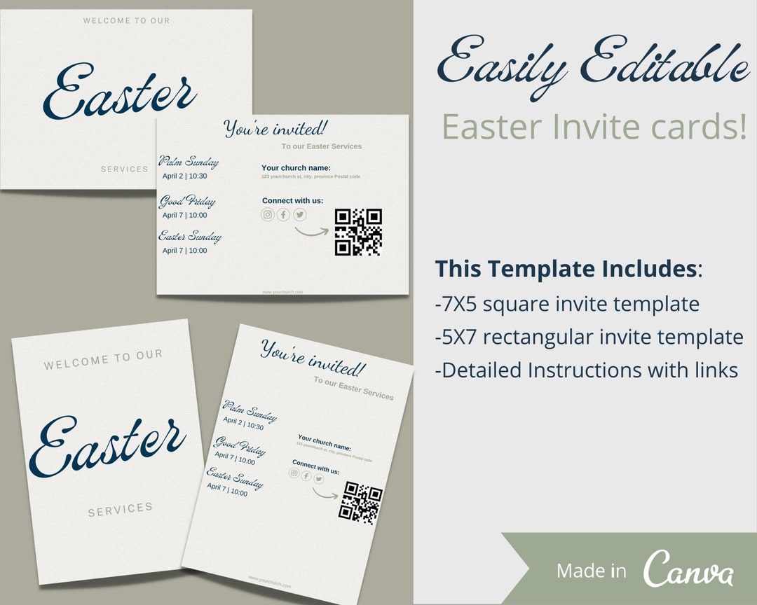 Easter Service Invite Cards, Church Invite Cards, Invitation Canva ...