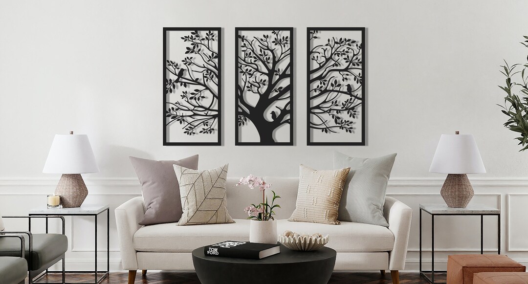 Tree & Birds Metal Wall Art, 3-panel Tree of Life Decor - Etsy