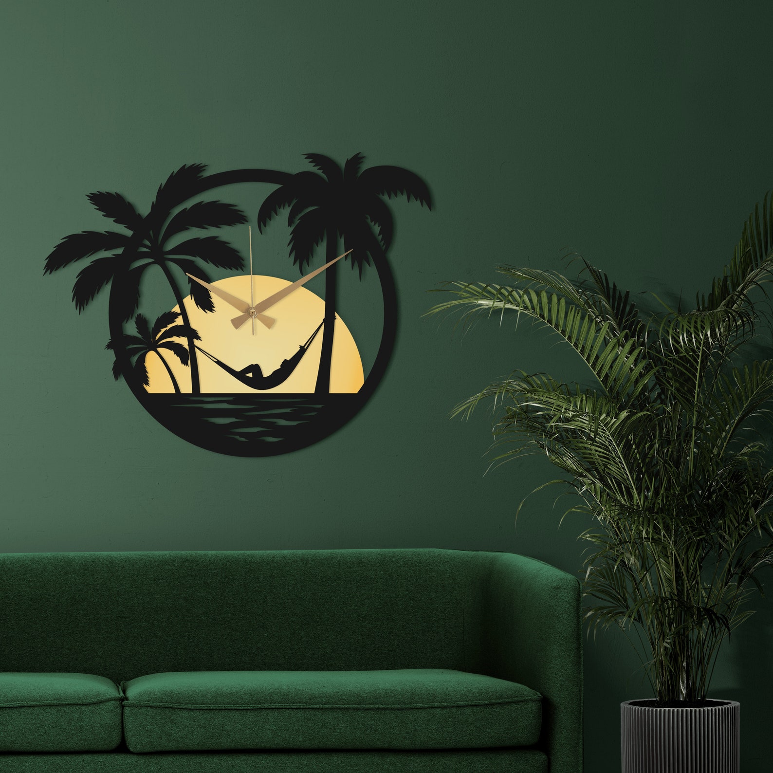 Palm Tree Tropical Clock Metal Wall Art, Beach Hause Clock Wall Decor ...