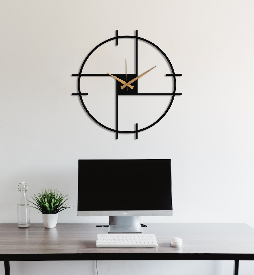 Minimalist Large Metal Wall Clock, Modern Line Metal Wall Clock ...