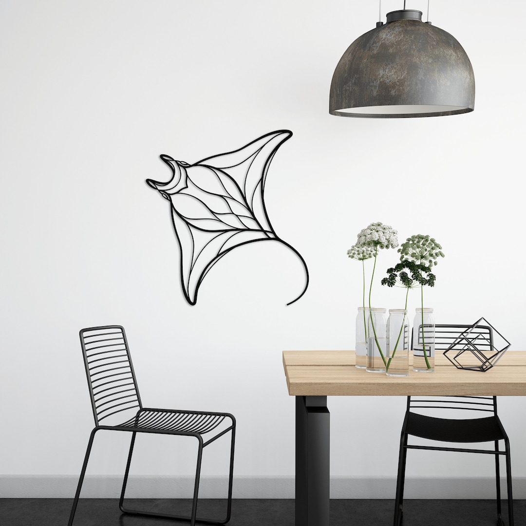 Manta Ray Themed Metal Wall Art, Minimalist Line Art Stingray Wall ...