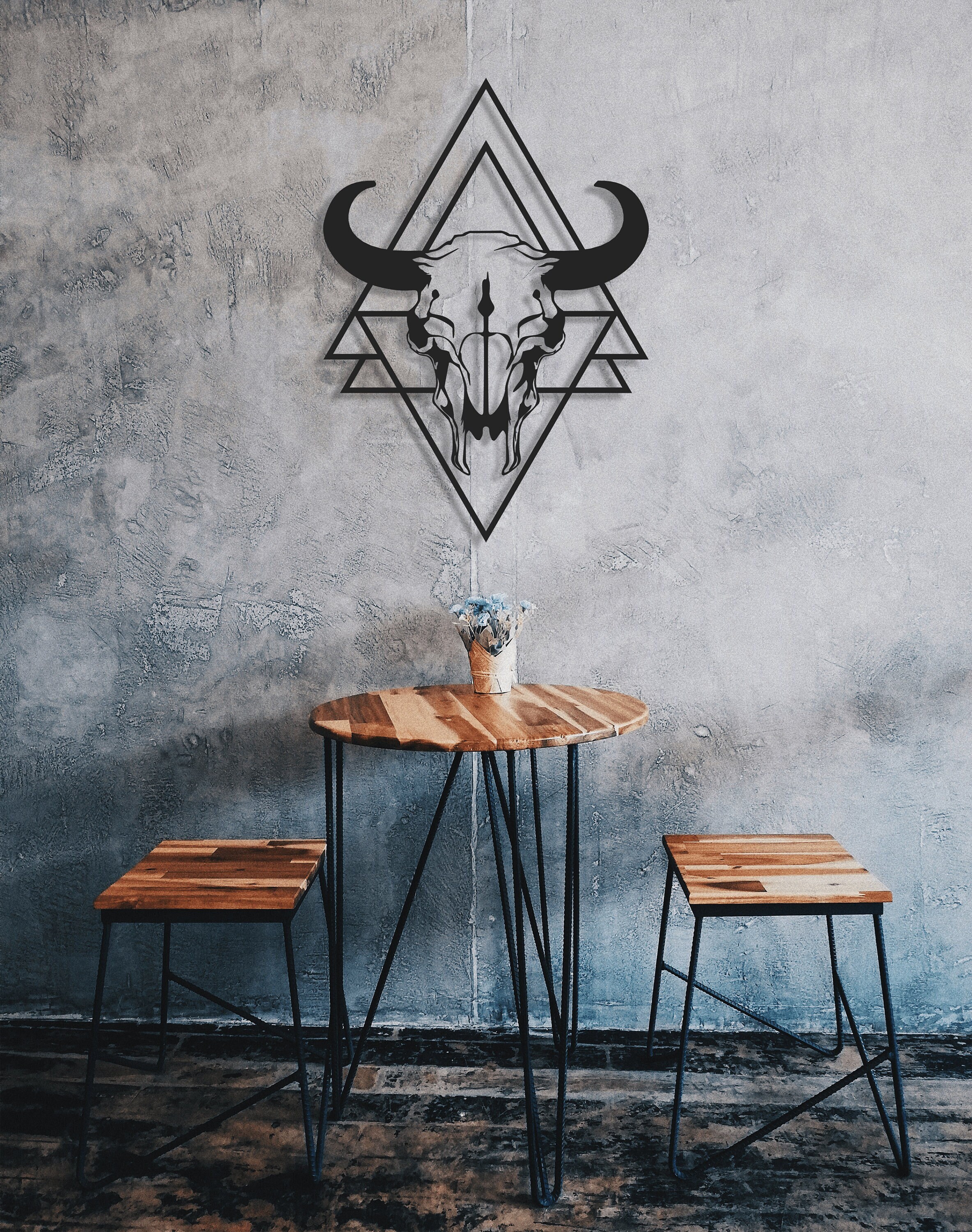 Bull Skull Portrait Metal Wall Art, Animal Portrait, Cow Head Metal ...