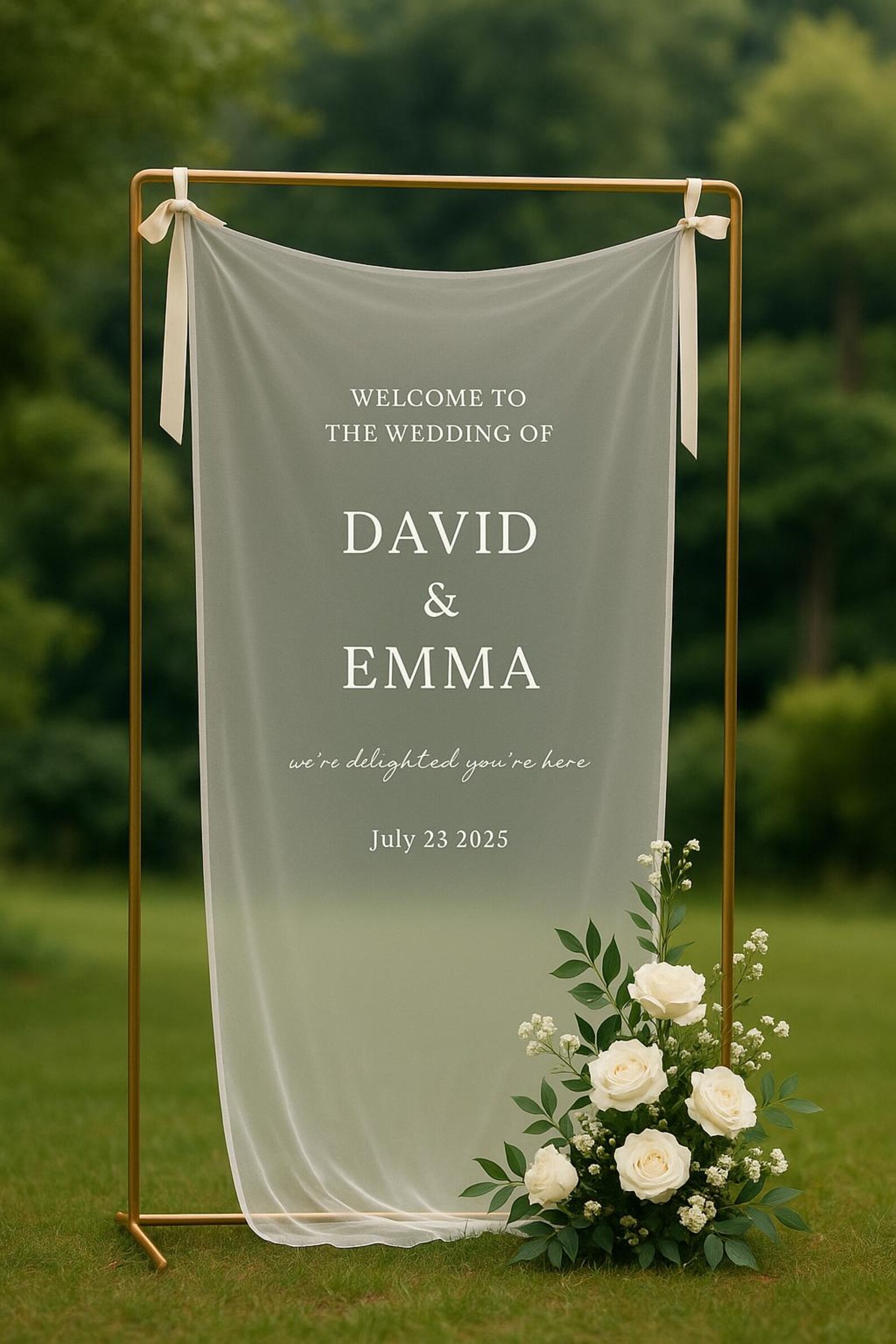 Personalized Fabric Wedding Welcome Sign – Custom Clear Tulle Sign for ...