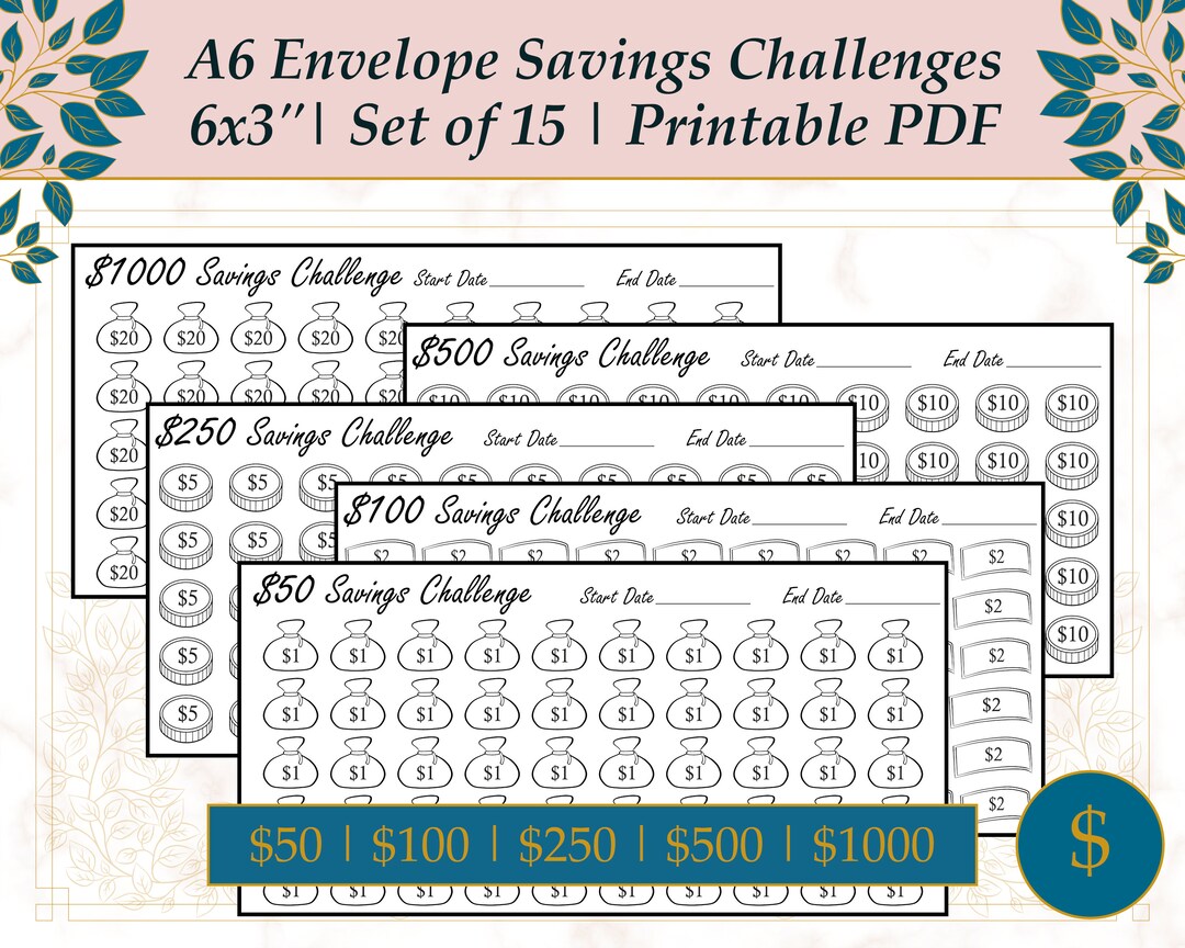 Money Savings Challenge Bundle Set of 15 3x6 Inch Fits A6 Binders ...