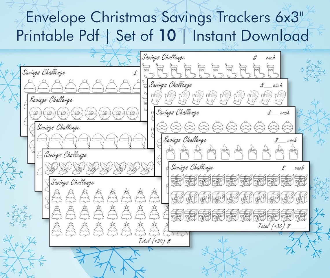 Christmas Money Savings Challenge Bundle Set of 10 6x3 Inch Fits A6 ...