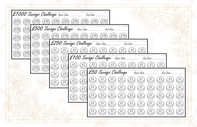 GBP Money Savings Challenge Bundle Pounds Set of 15 3x6 Inch Fits A6 ...