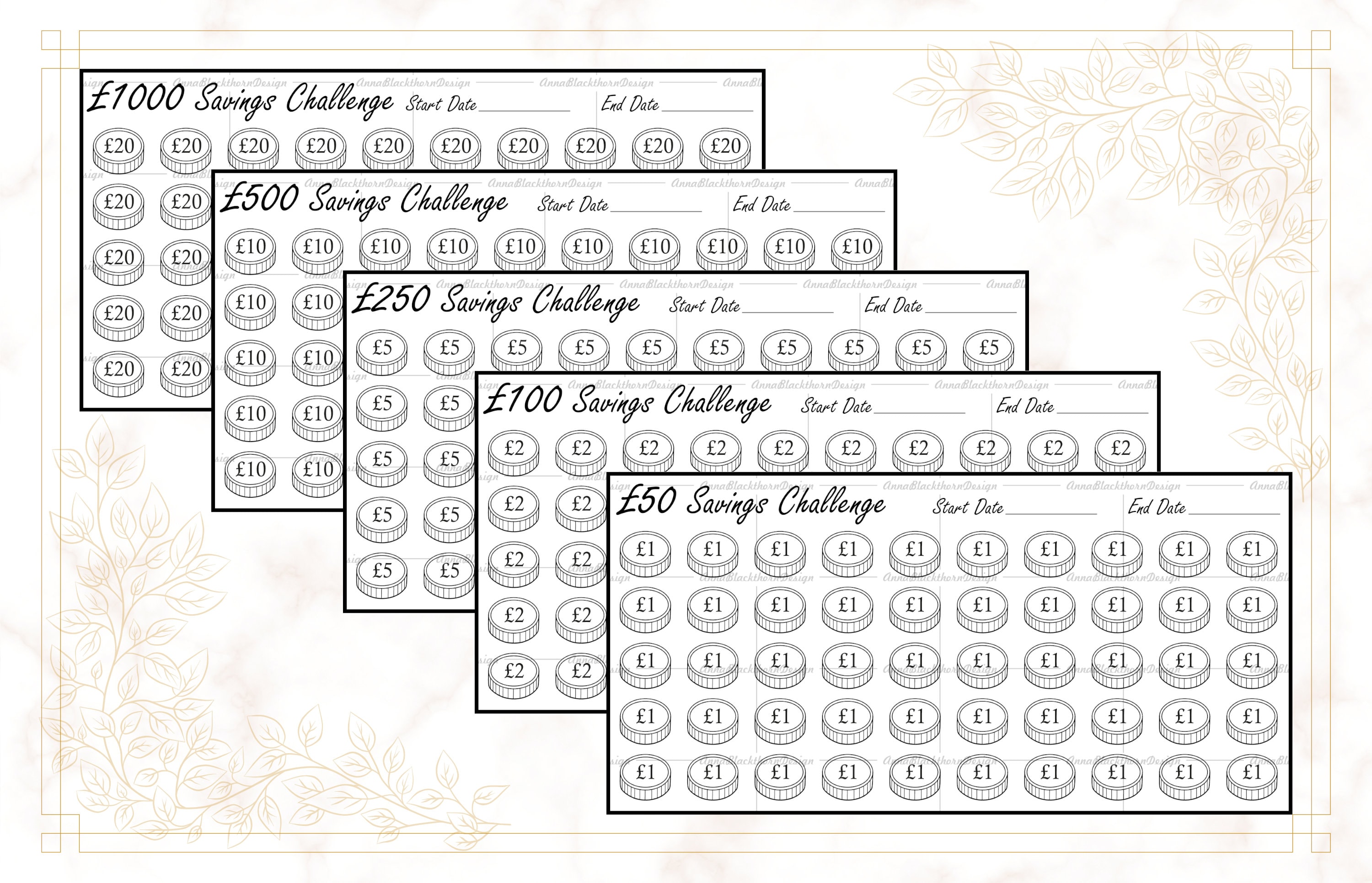 GBP Money Savings Challenge Bundle Pounds Set of 15 3x6 Inch Fits A6 ...