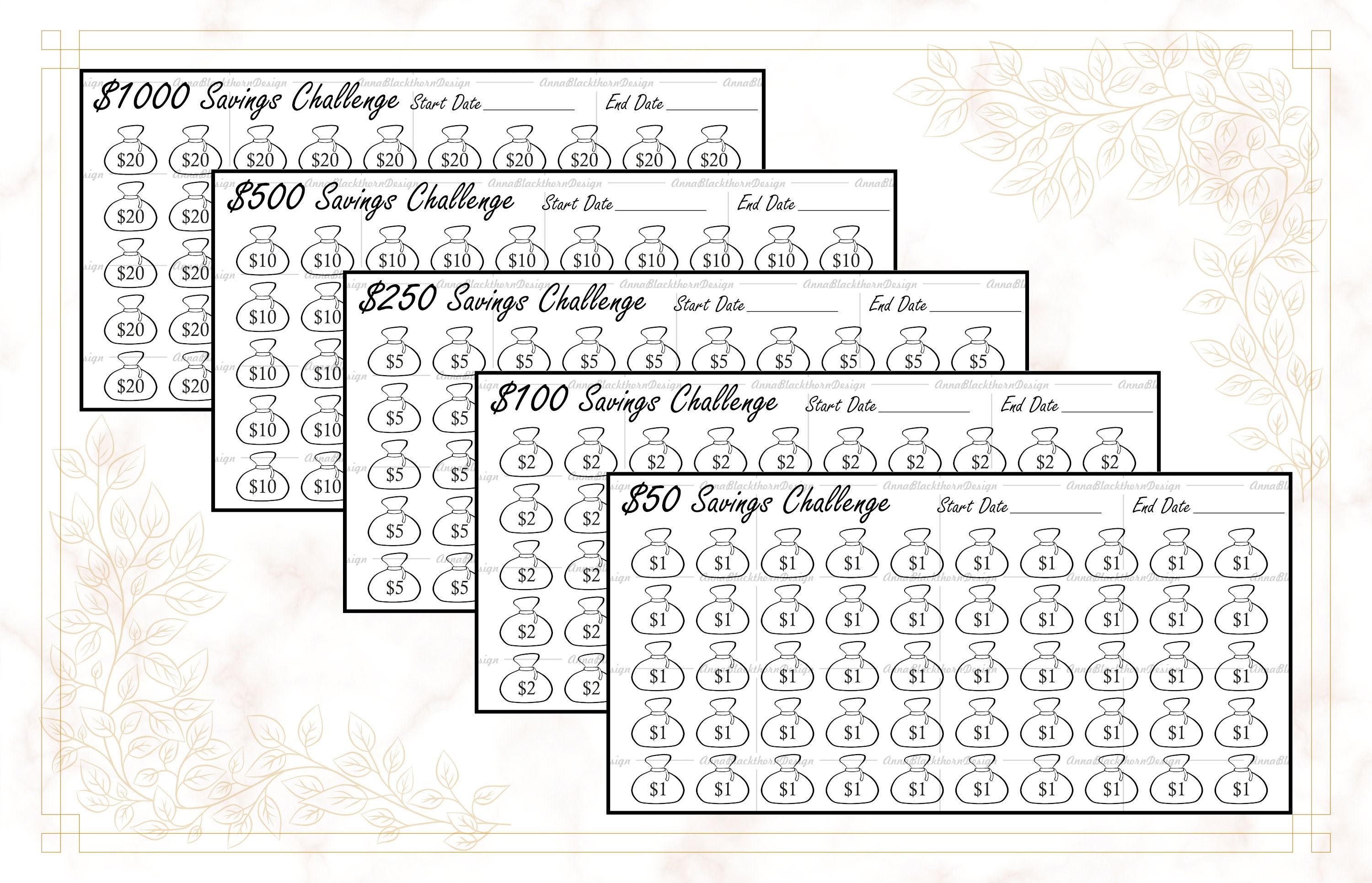 Money Savings Challenge Bundle Set of 15 3x6 Inch Fits A6 Binders ...