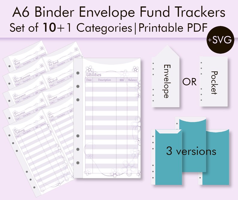 Money Tracker Envelope Pocket Template A6 Binder DIY Cash Stuffing ...