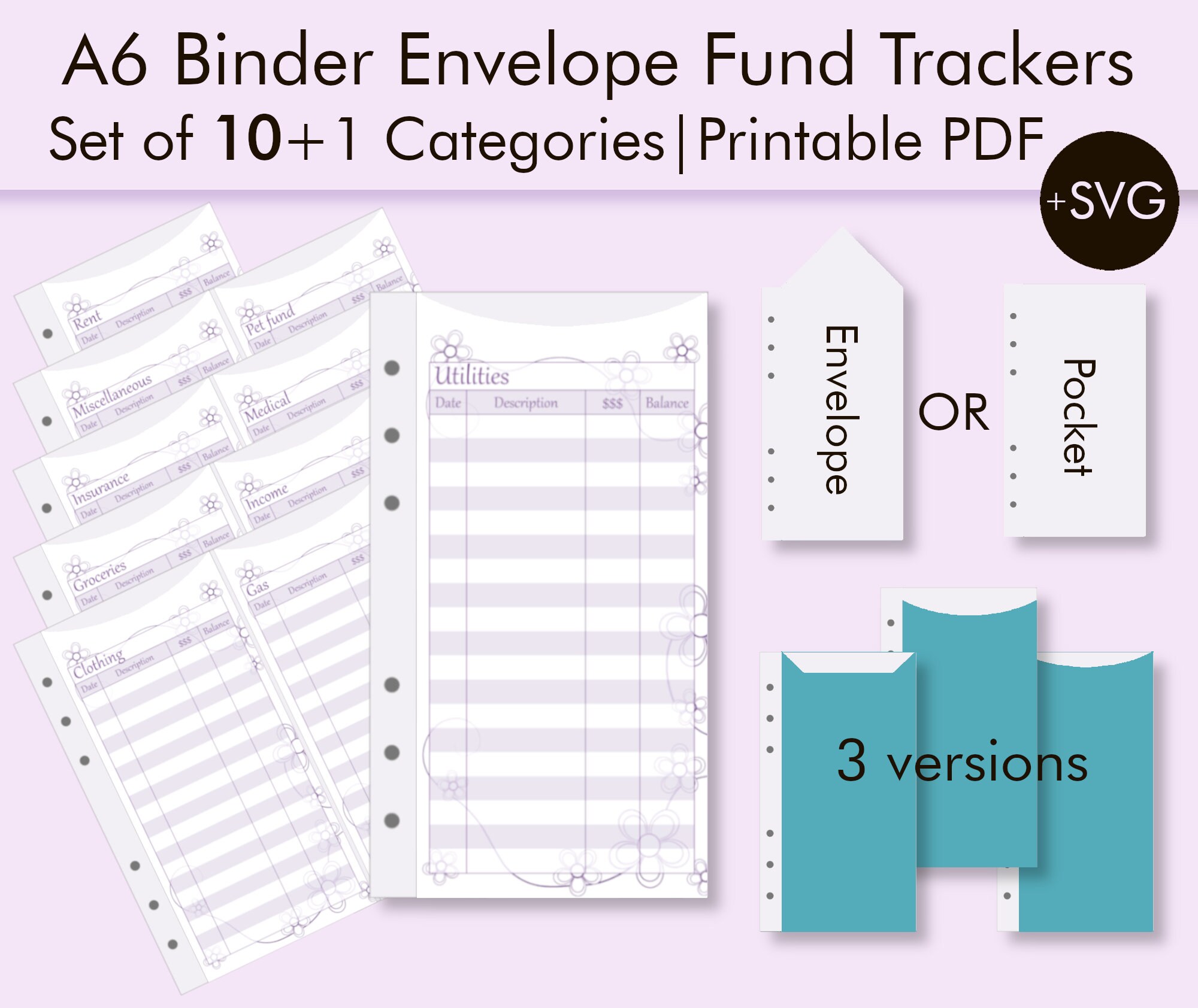Money Tracker Envelope Pocket Template A6 Binder DIY Cash Stuffing ...