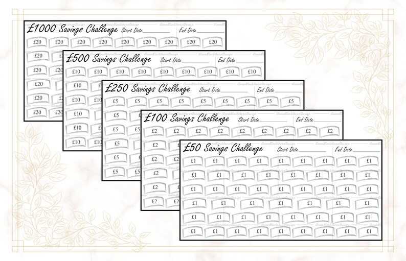 GBP Money Savings Challenge Bundle Pounds Set of 15 3x6 Inch Fits A6 ...