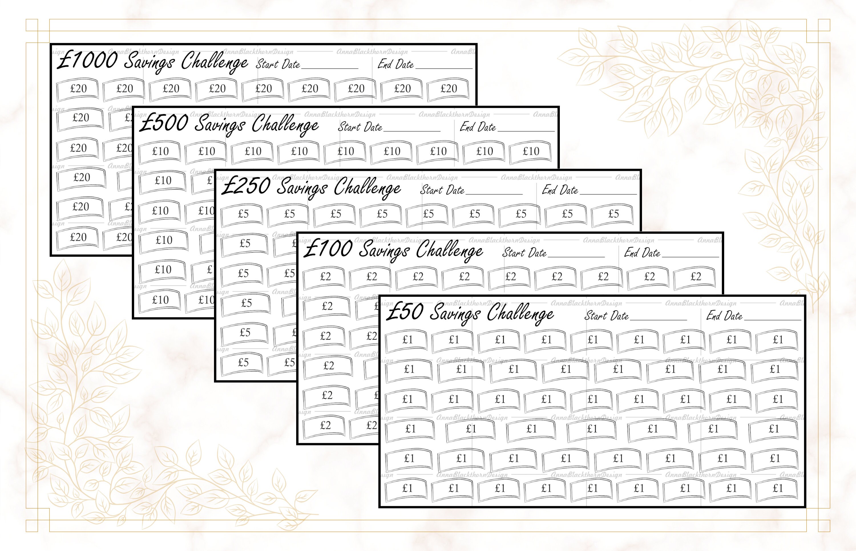 GBP Money Savings Challenge Bundle Pounds Set of 15 3x6 Inch Fits A6 ...