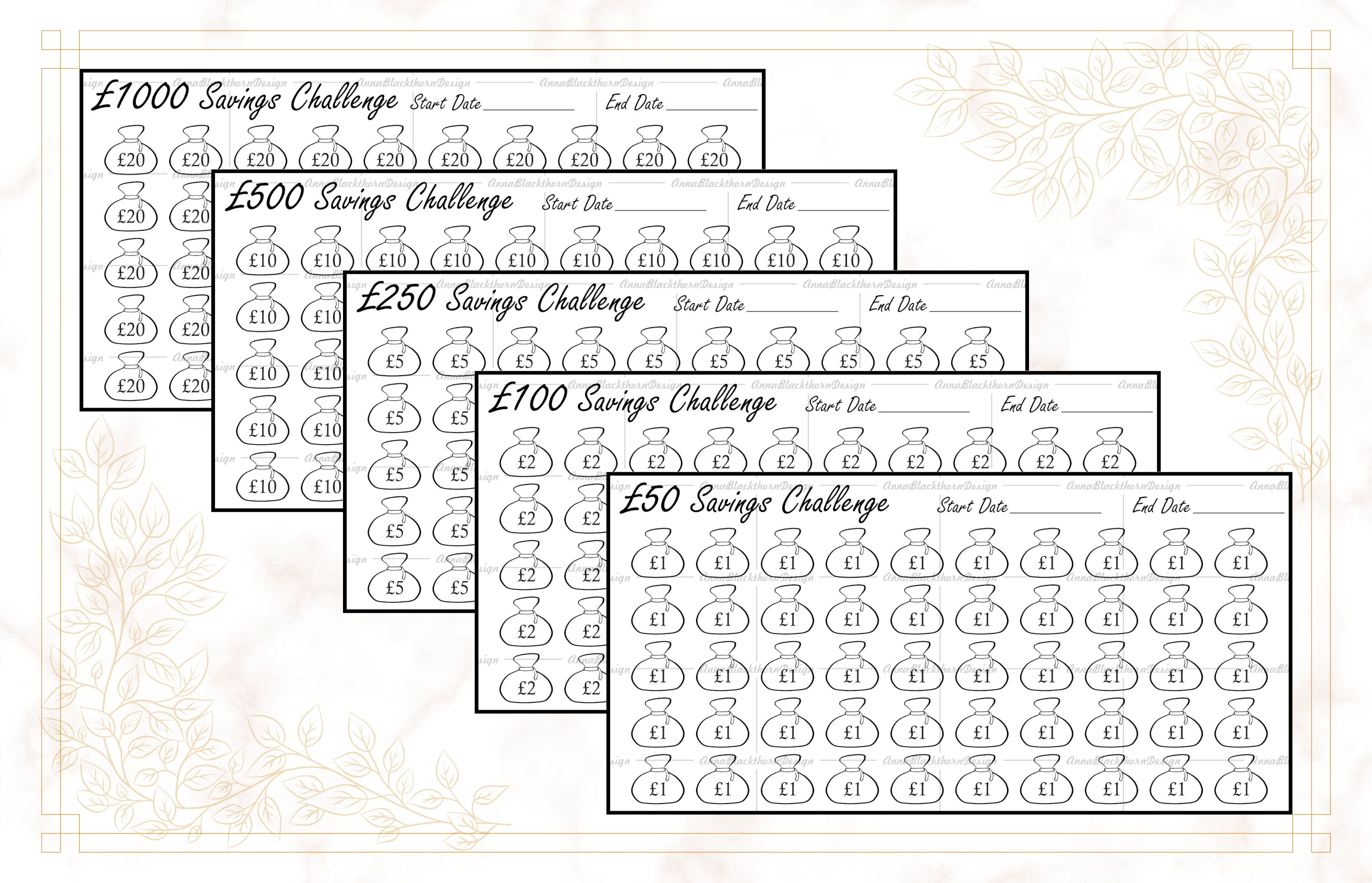 GBP Money Savings Challenge Bundle Pounds Set of 15 3x6 Inch Fits A6 ...