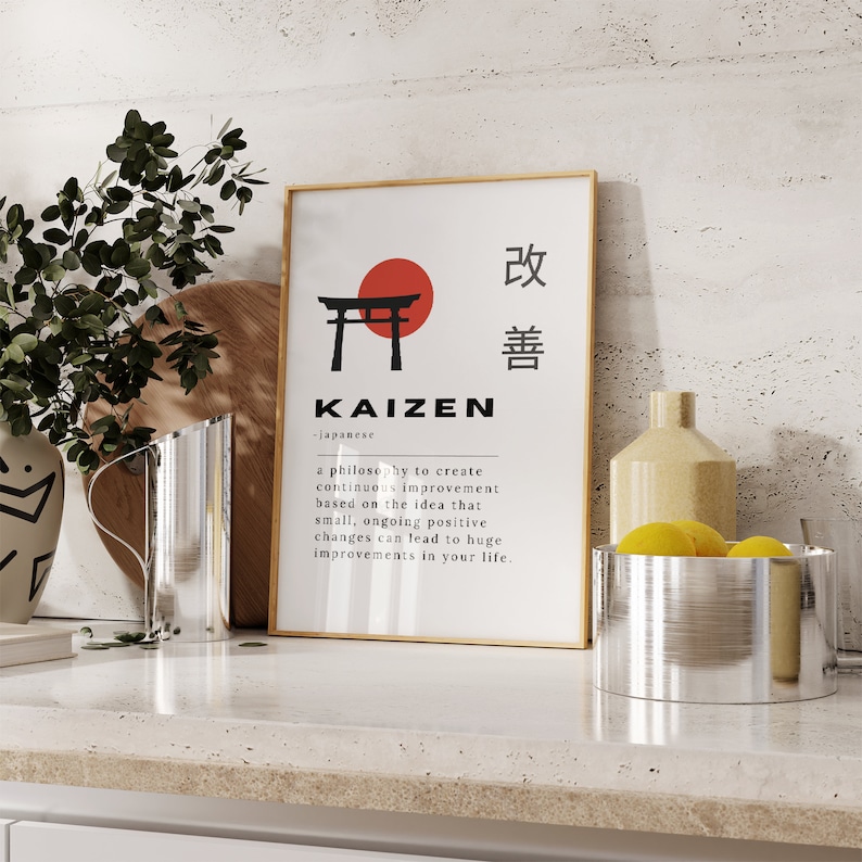 Kaizen Japanese Definition Printable Wall Art Minimalist Black and ...
