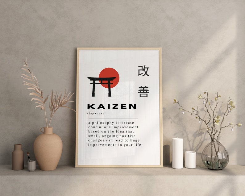 Kaizen Japanese Definition Printable Wall Art Minimalist Black and ...
