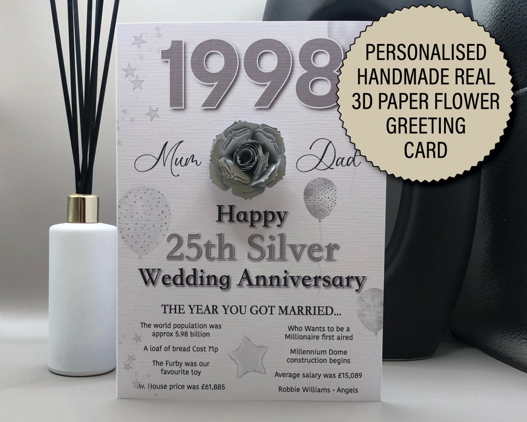 1998 25th Silver Wedding Anniversary Card Personalised - Etsy