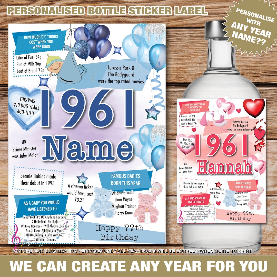Personalised 65th Bottle Label Sticker 65 Years Old UK Custom Design ...