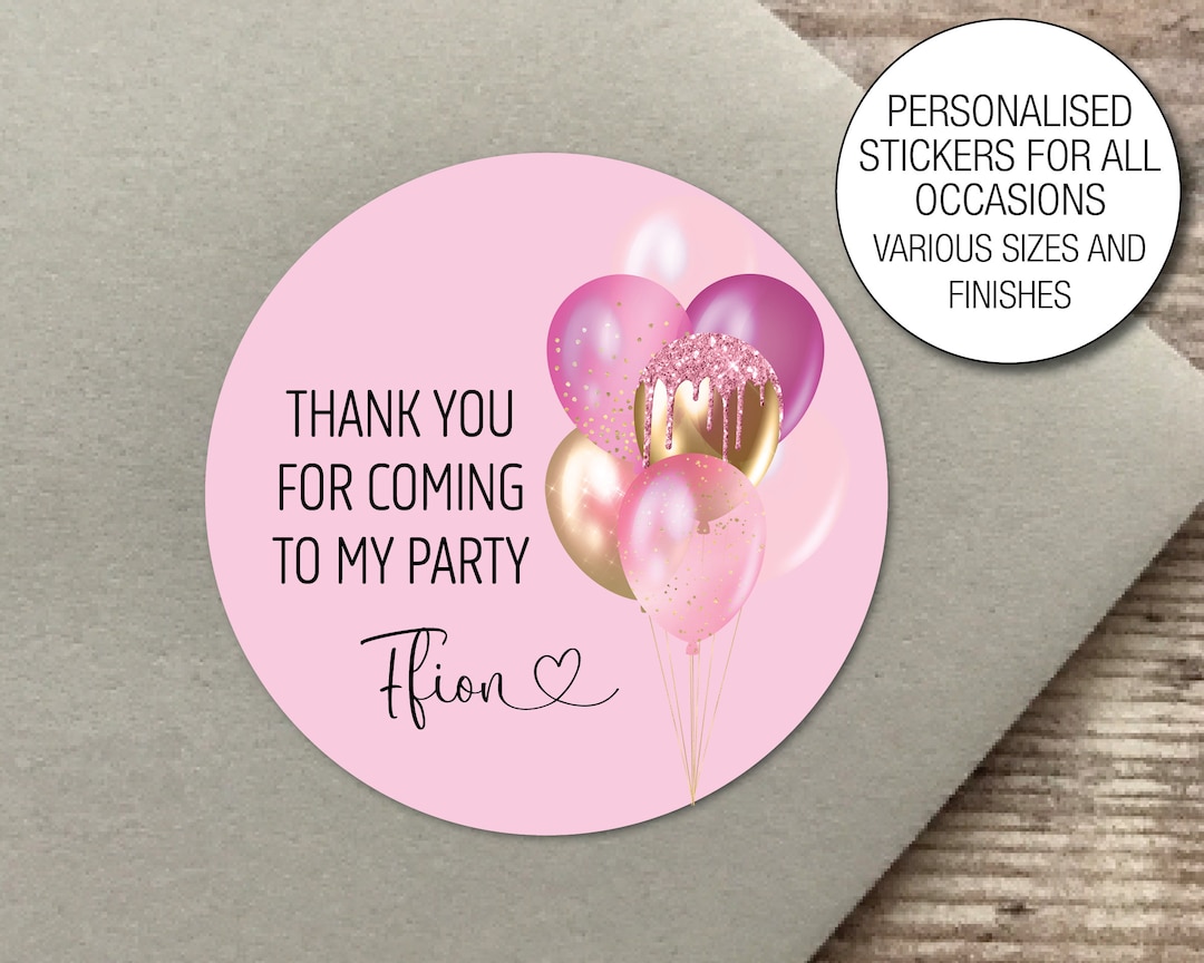 Personalised Pink Balloon Stickers Custom Birthday Party Invitation ...