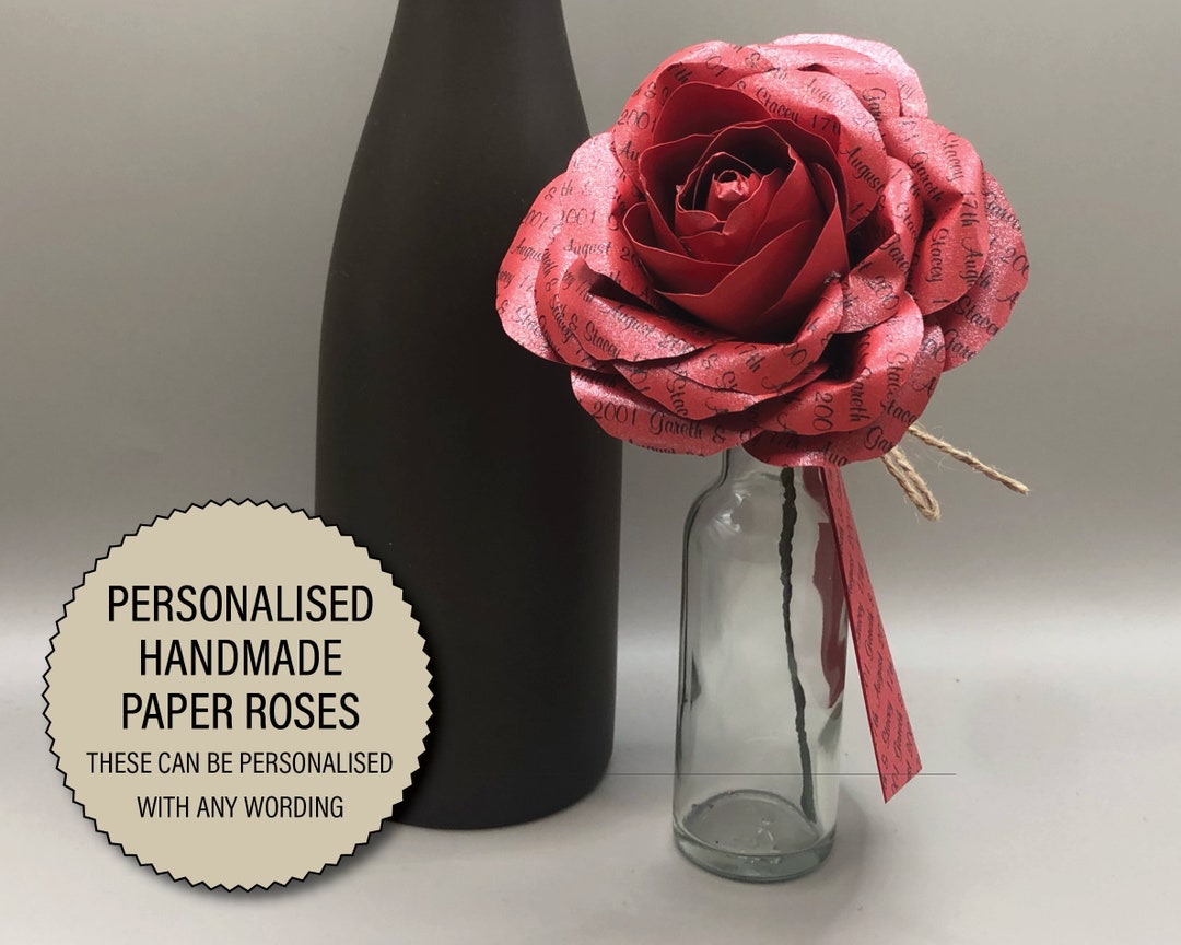 Personalised Red Pearl Paper Flower Rose - Handmade Paper Flowers First ...