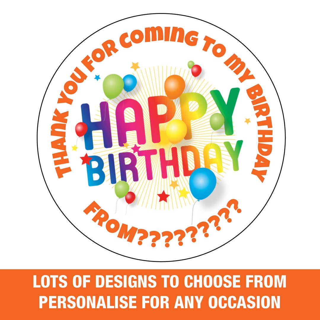 Personalised Colourful Happy Birthday Party Bag Labels Stickers Thank ...