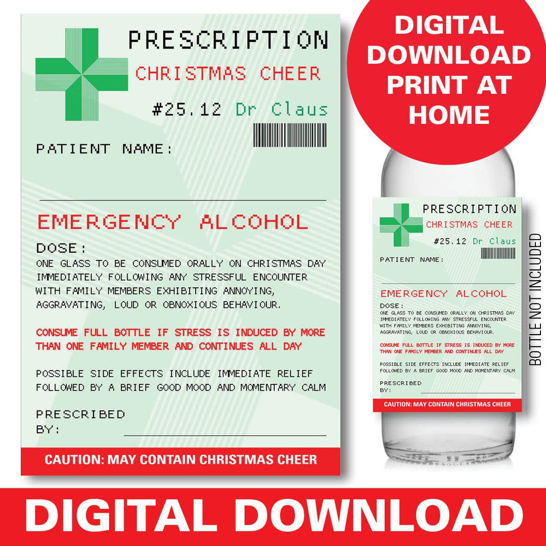 Digital Download Printable at Home Christmas Emergency Prescription ...