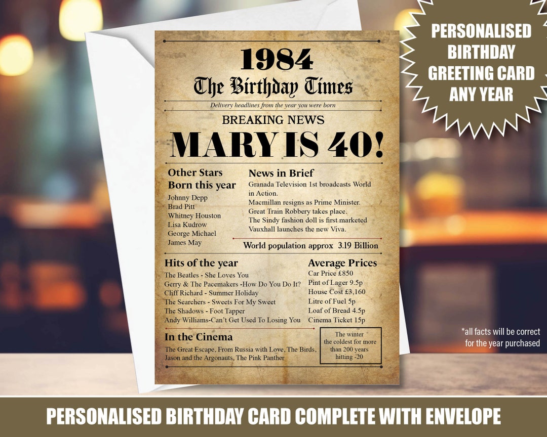40th 1985 40 Years Old UK Personalised Greeting Card Happy Birthday ...