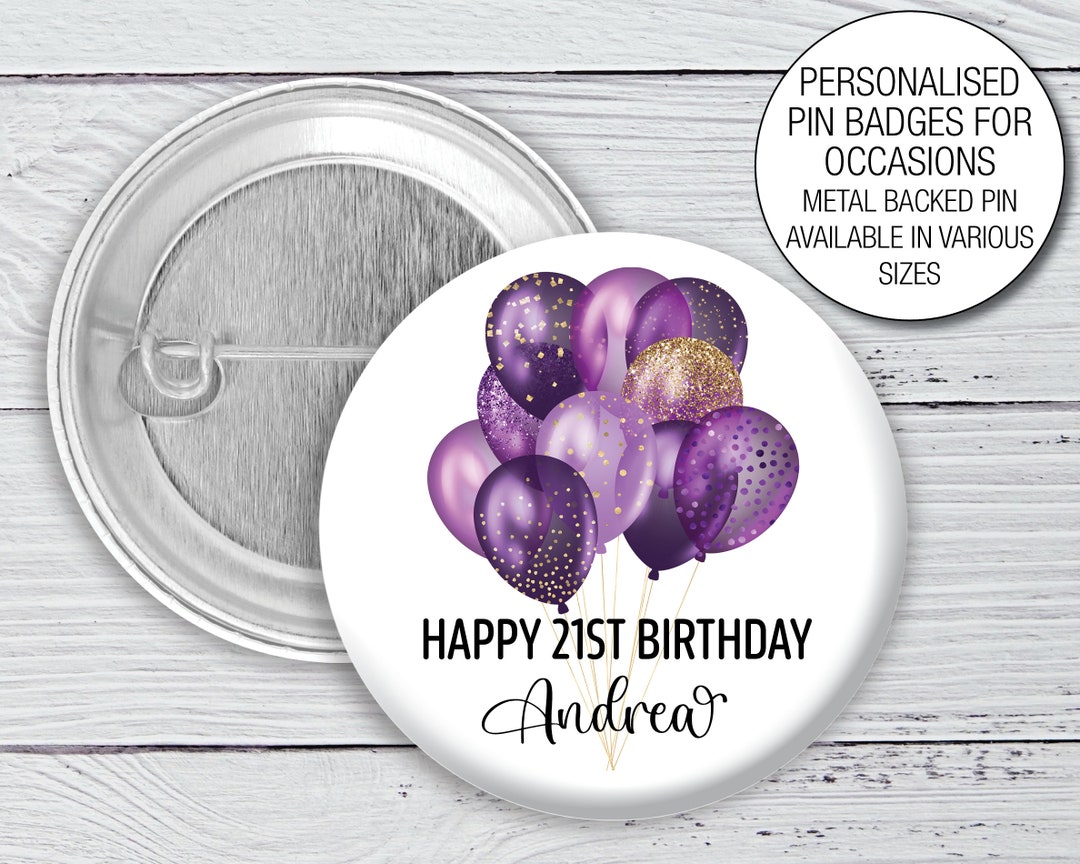 Personalized Birthday Balloon Badge, Custom Age & Name, 75mm - Etsy