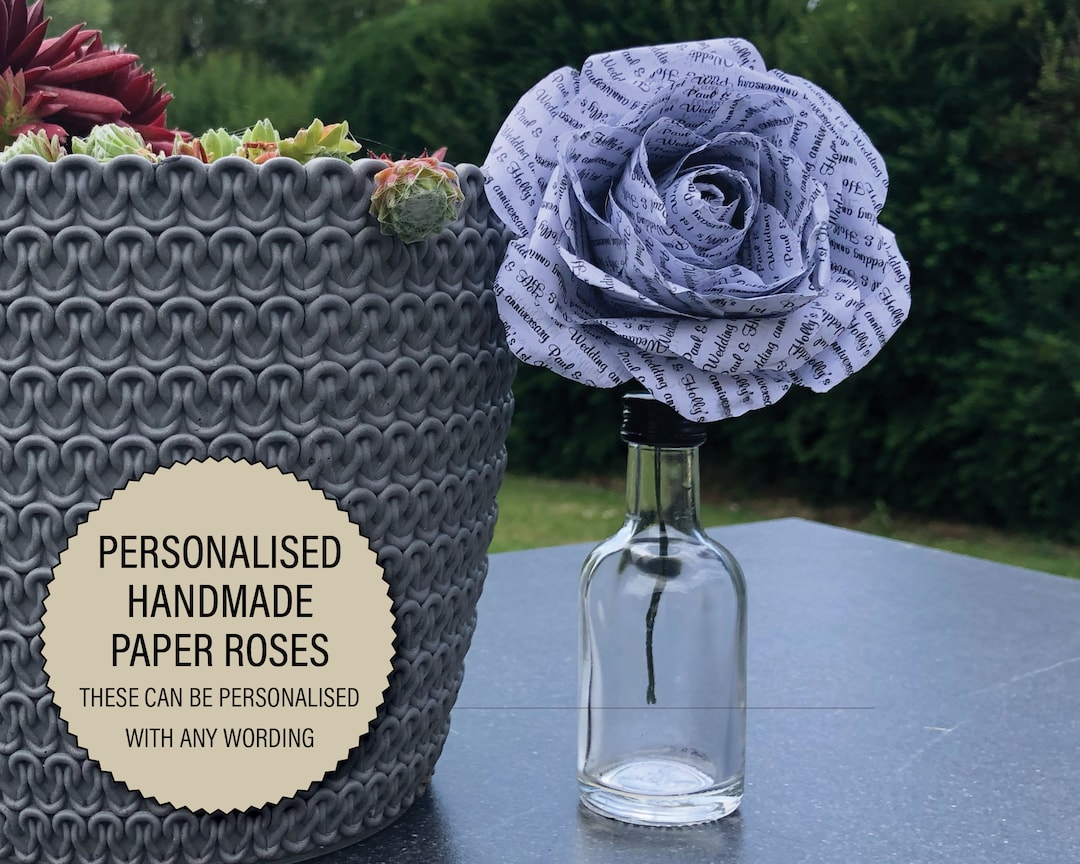 Personalised Paper Flower Rose Handmade Bespoke Paper Flowers for 1st ...