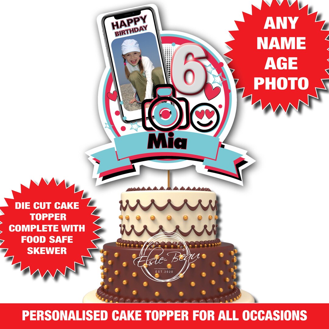 Personalised PHOTO Selfie Social Media Birthday Cake Topper Mobile ...
