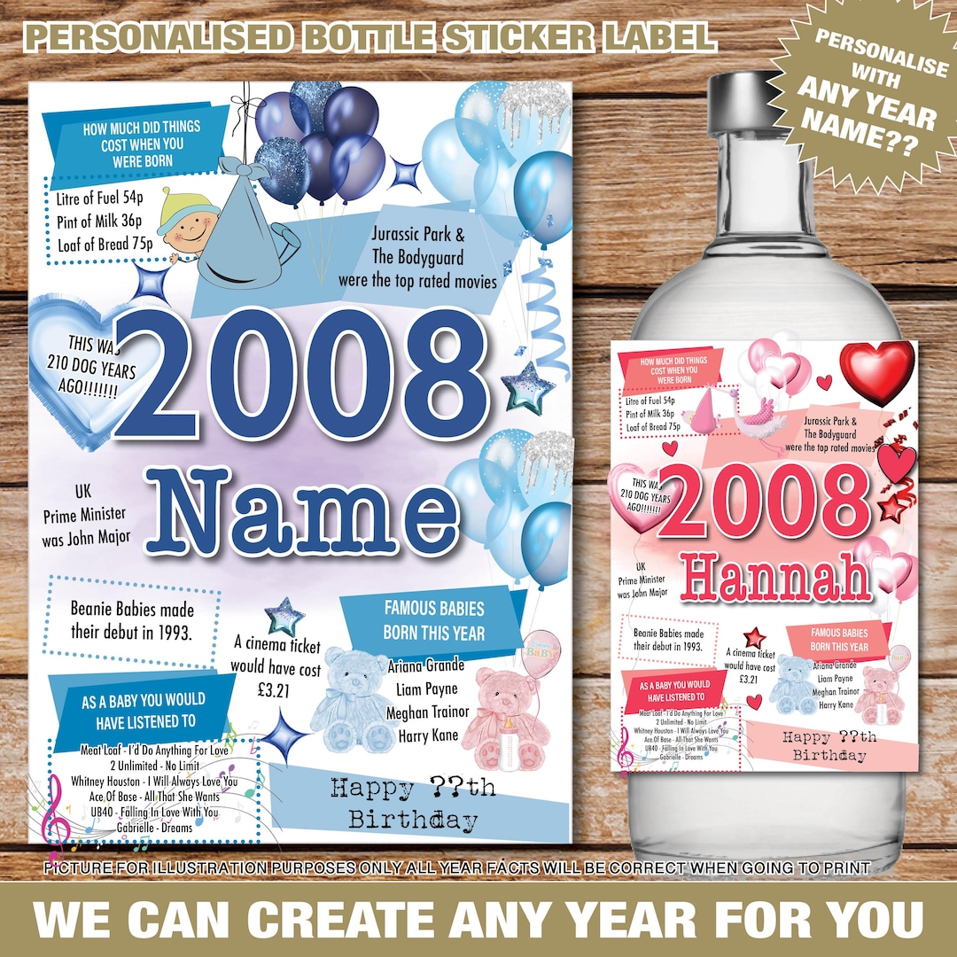 18th Personalised Bottle Label Sticker 18 Years Old UK Custom Design ...