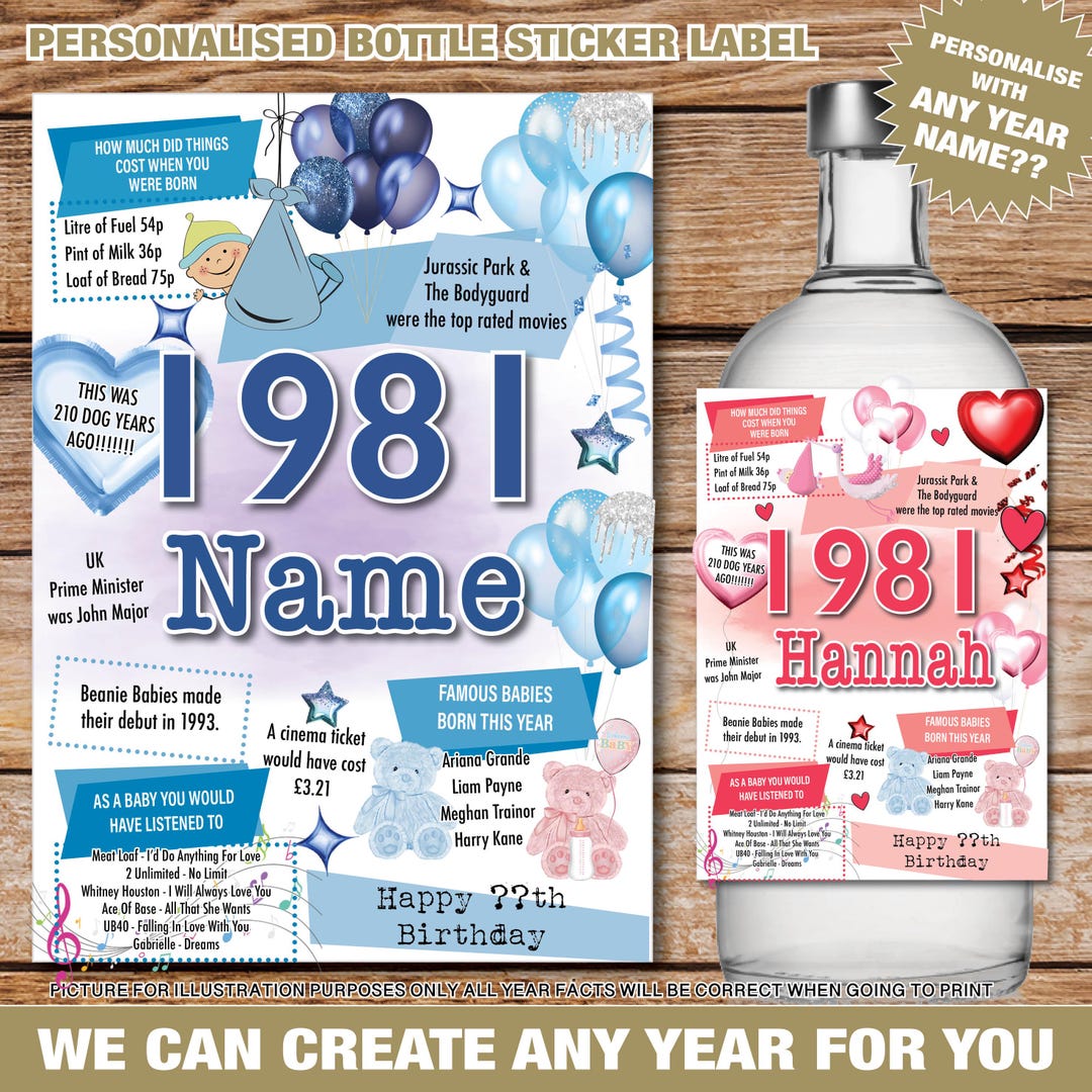 45th Personalised Bottle Label Sticker 45 Years Old UK Custom Design ...