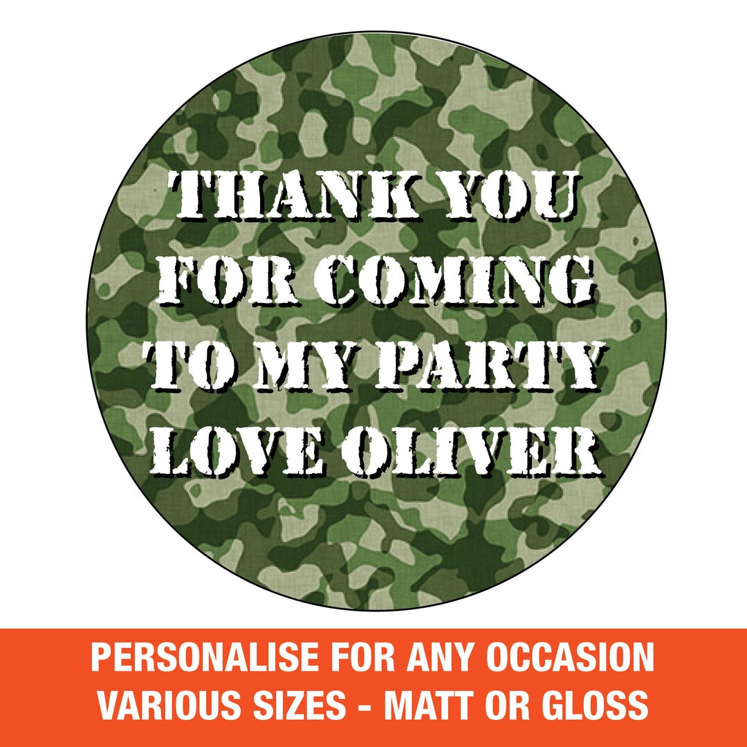 Personalized Camo Party Stickers, Birthday Thank You Labels -no.138 - Etsy
