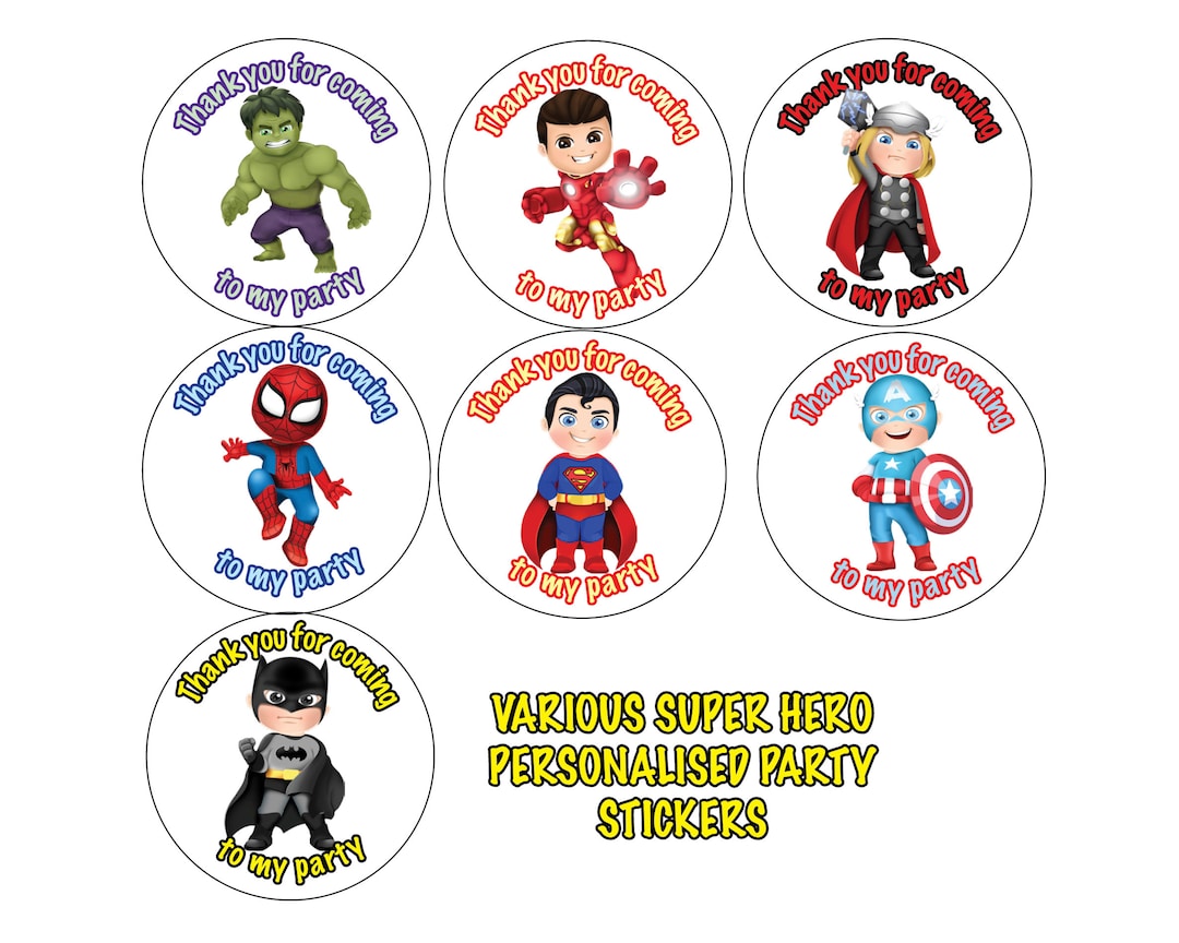 Personalised Super Hero Happy Birthday Party Bag Stickers Various ...
