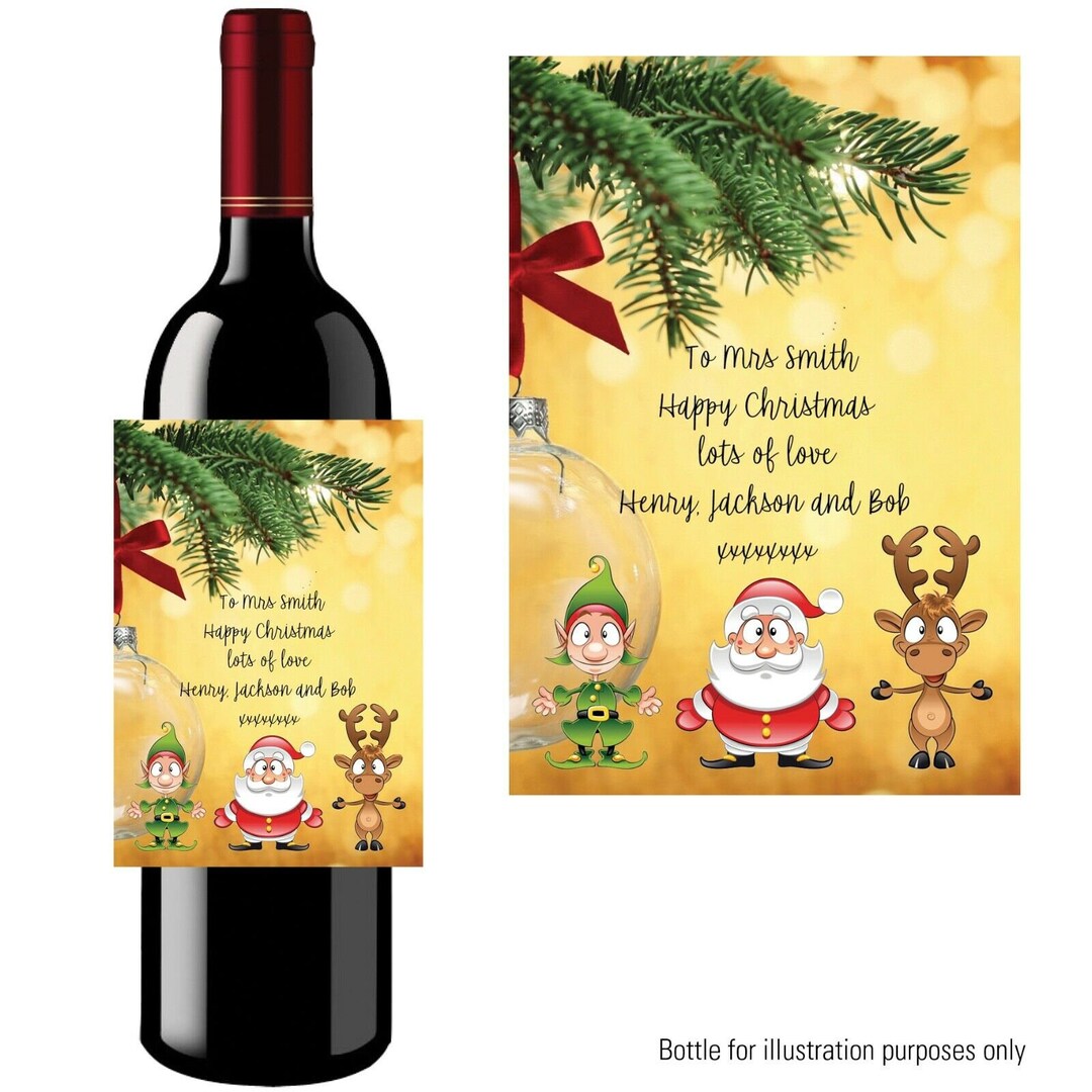 Personalised Christmas Bottle Label Xmas Family Teacher School Novelty ...