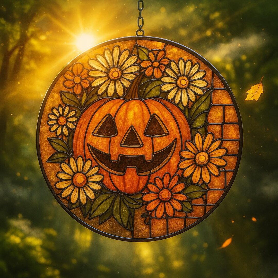 Stained Glass Style Pumpkin Suncatcher: Halloween Jack-o'-lantern With ...
