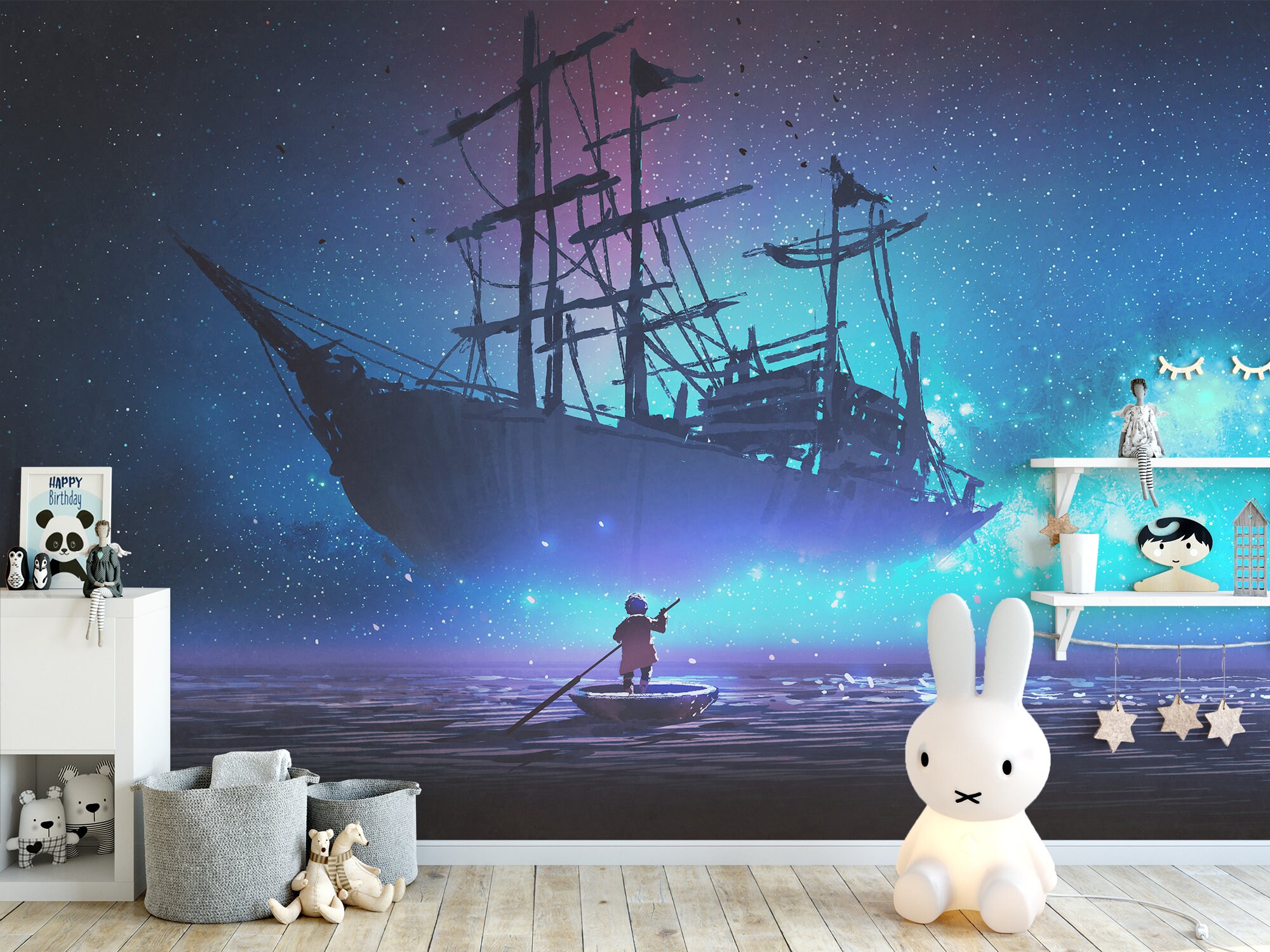 Magical Pirate Ship Wallpaper Mural: Fantasy Kids Bedroom Decor - Etsy