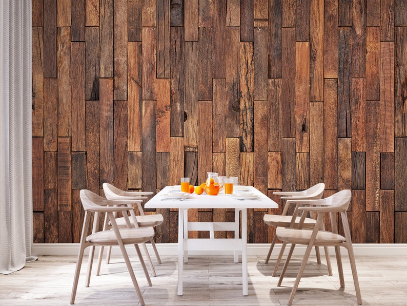 Rustic Wood Panel Wallpaper Mural: Textured Brown Woodgrain - Etsy