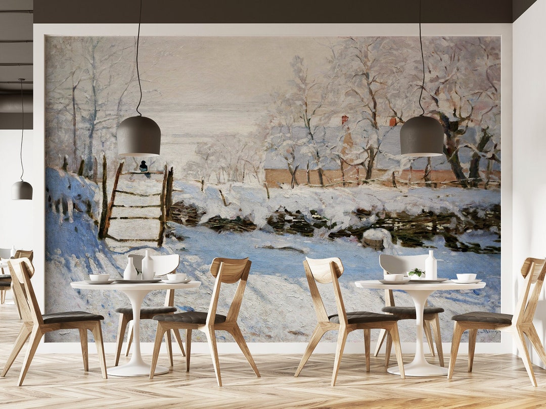 Monet 'the Magpie' Winter Landscape Wallpaper Mural - Etsy