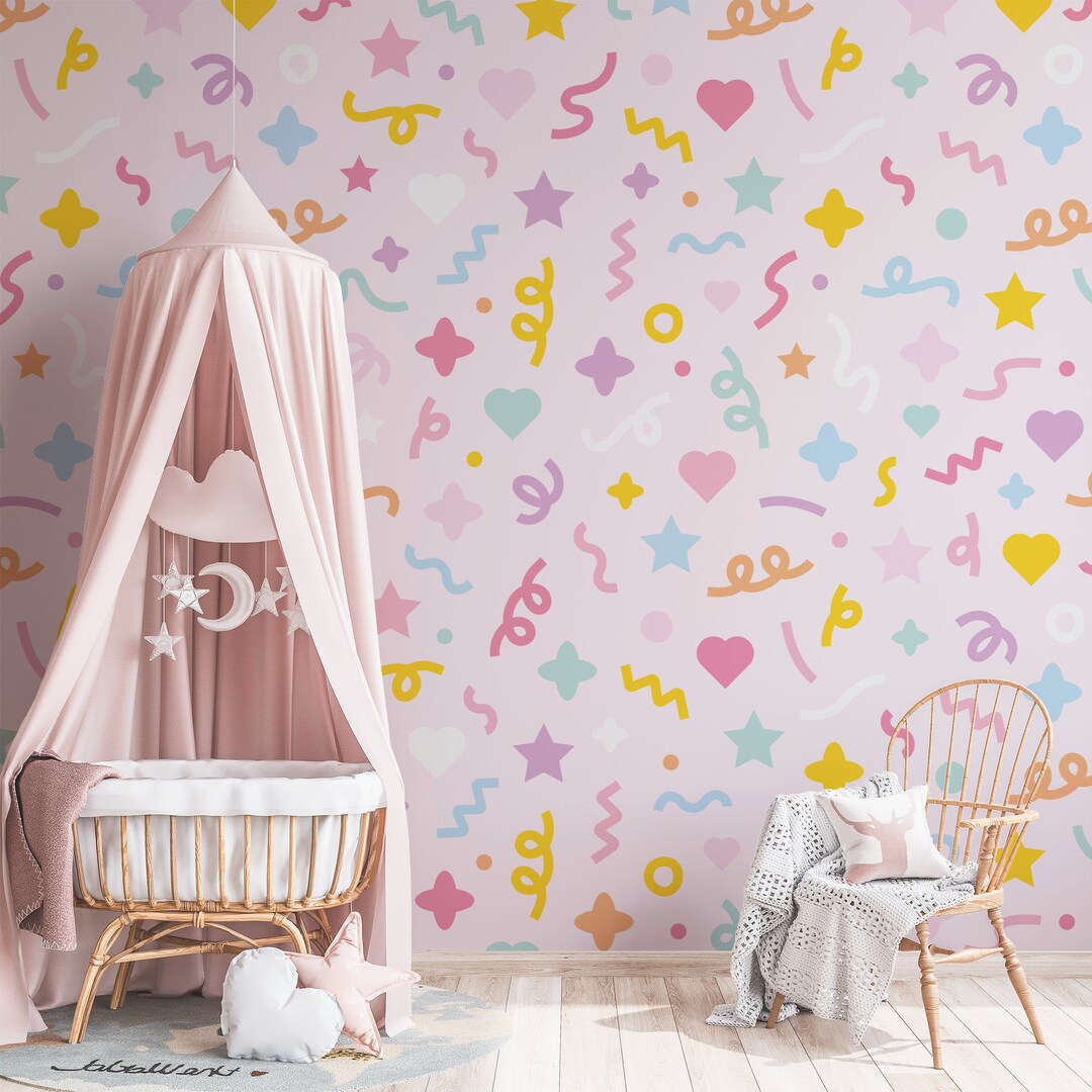 Cute Pink Pastel Doodle Nursery Wallpaper | Nursery Decor | DIY Wall ...