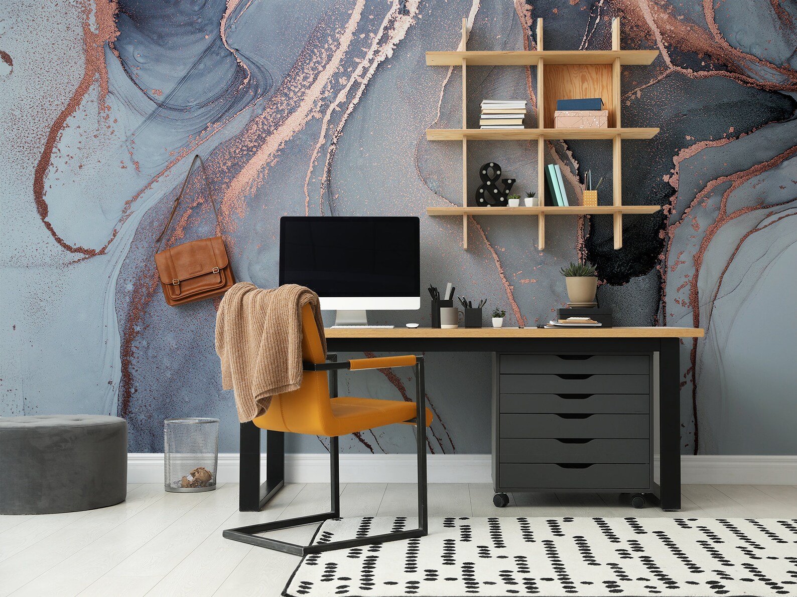 Grey and Copper Marble Wall Mural | Abstract Fluid Art Paper Wallpaper ...